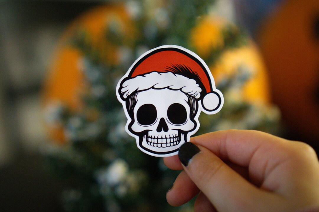 Santa Skull Vinyl Sticker, Skeleton Christmas Party, Social Anxiety ...