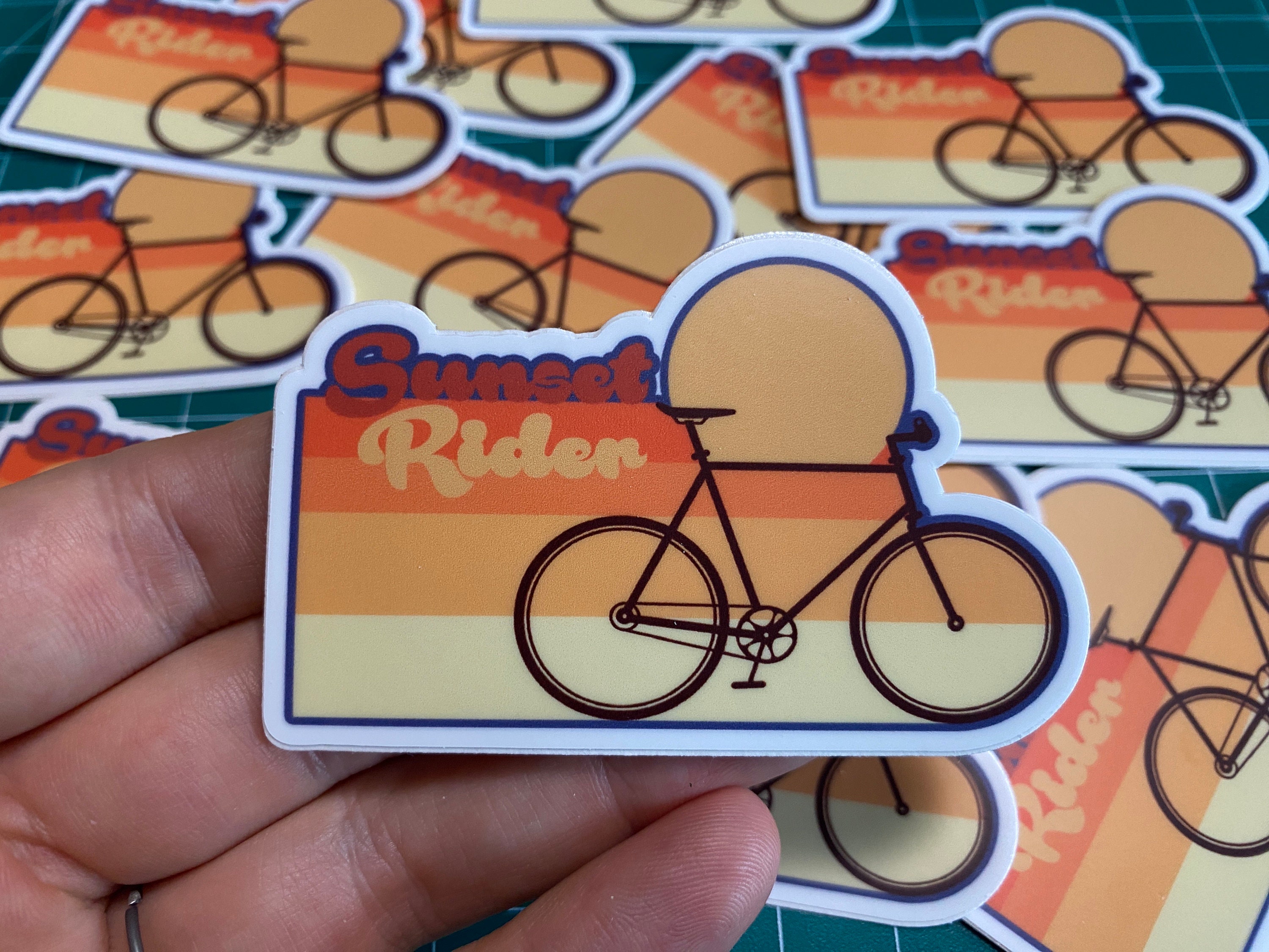Retro Bike Ride Sticker Family Biking Sticker Sunset Ride - Etsy