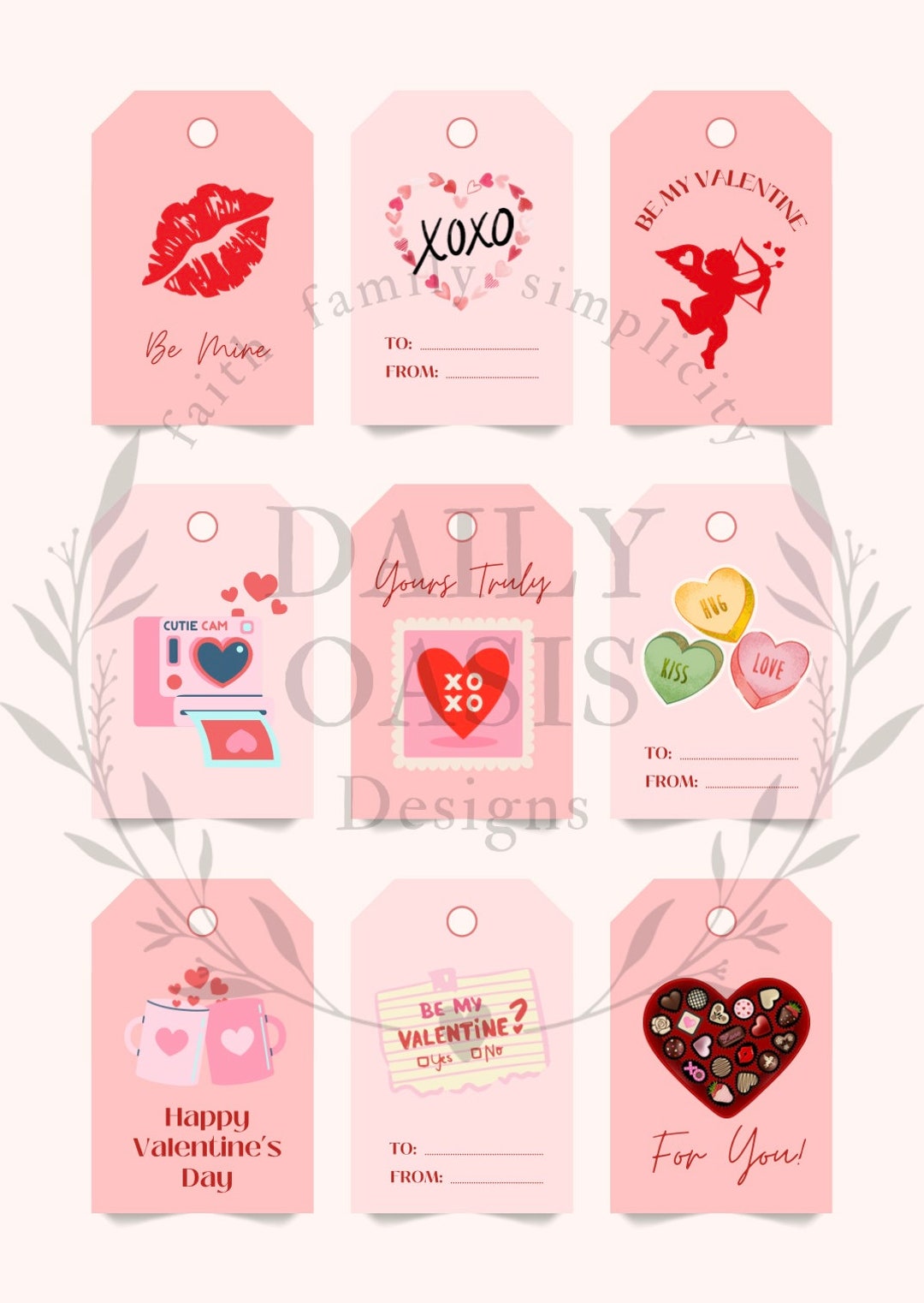 Valentines Printables. Gift Tags for Valentine's Day. Printable PDF ...