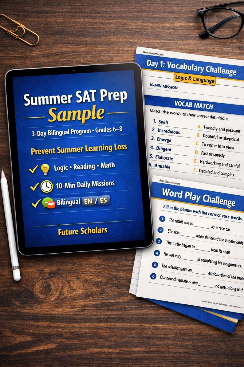 Middle School SAT Prep Printable | Bilingual Summer Brain Bootcamp ...