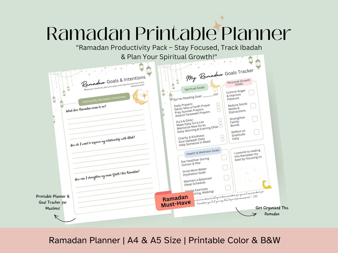 Ramadan Planner Printable | Daily Tracker & Journal | Islamic Goal ...