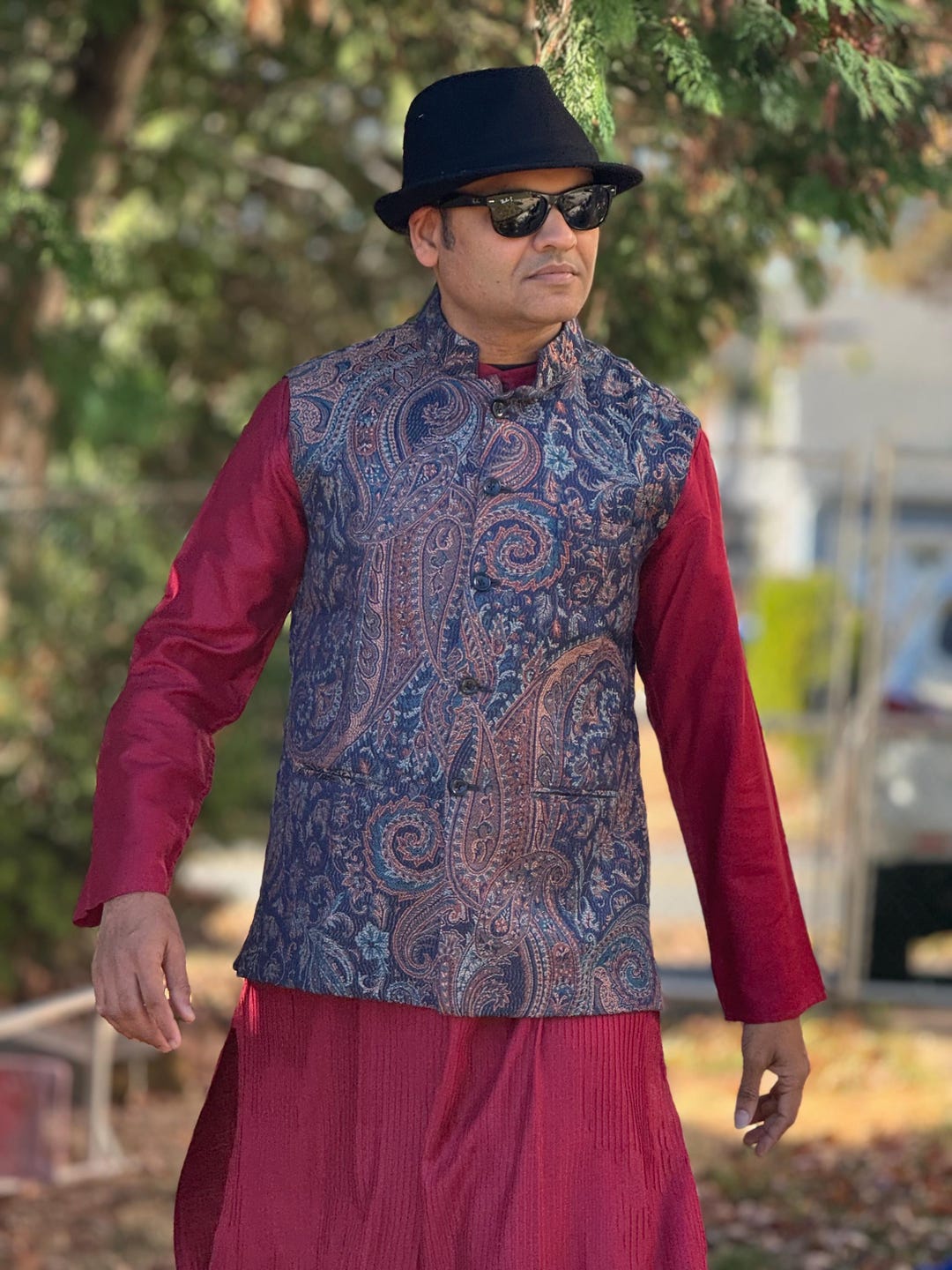 Kani Jamawar MENS WOVEN JACQUARD Waistcoats, Structured Slim Fit |navy ...