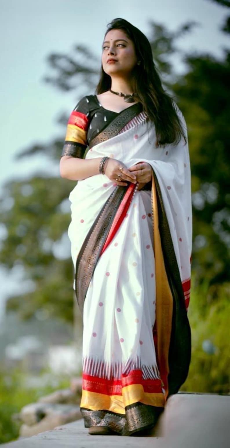 Digital Print White Color Fancy Saree White Color Saree With Multi ...