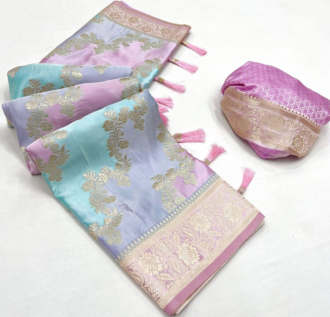 Banarasi Satin Silk Saree With Rangkat Handloom Weaving All Over the ...