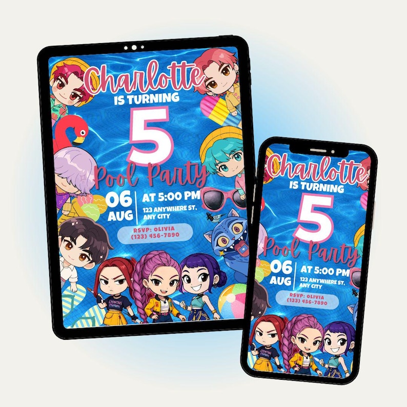 Kpop Demon Hunters Pool Party Invitation | Saja Boys Huntrix Themed ...
