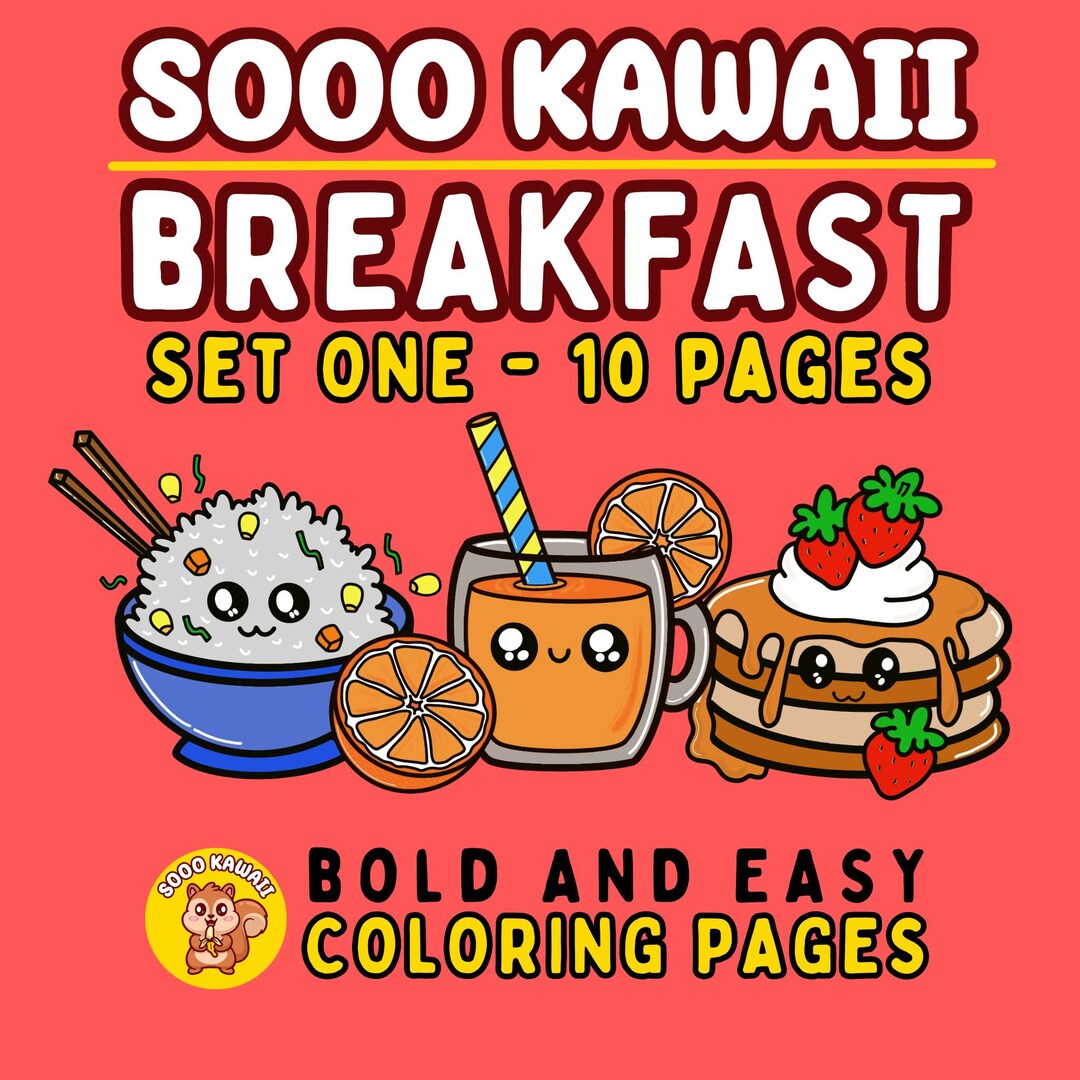 Kawaii Bold and Easy Food Coloring Pages | Set One 10 Pages | Instant ...