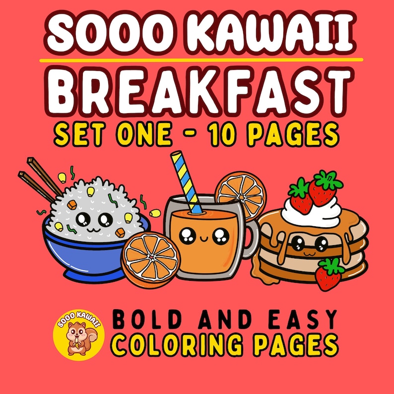 Kawaii Bold and Easy Food Coloring Pages | Set One 10 Pages | Instant ...