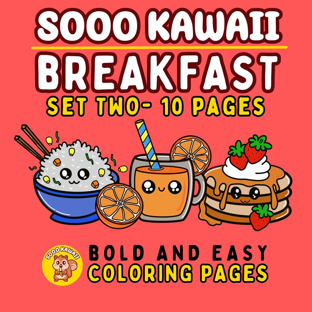 Kawaii Bold and Easy Food Coloring Pages | Set Two 10 Pages | Instant ...