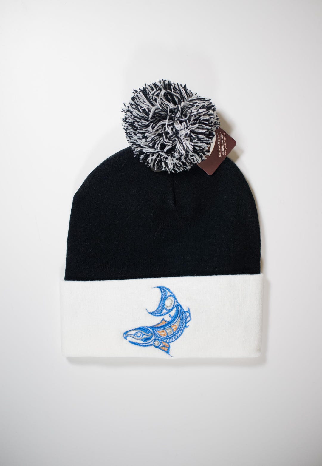 First Nations 'salmon' Design by Gene Suyu Pom Pom Toque Beanie Hat ...