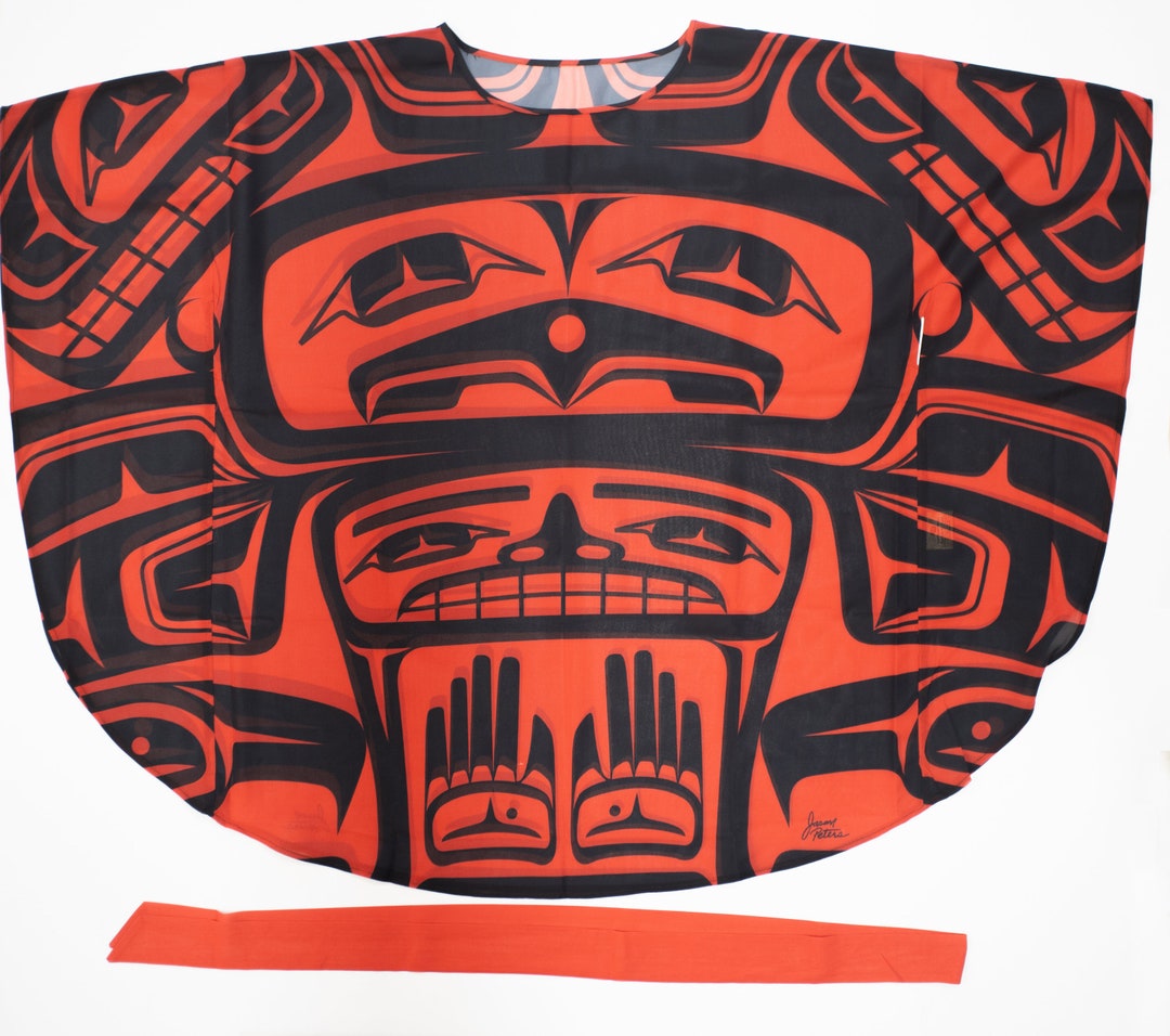 Salish 'longhouse' Indigenous Design by Jason Peters | Chiffon Poncho ...