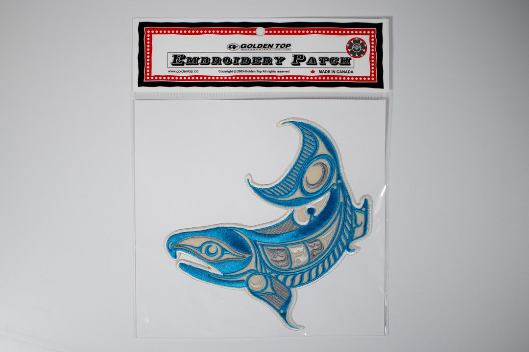 First Nations 'salmon' Design by Gene Suyu | Iron-on 18cm Embroidered ...