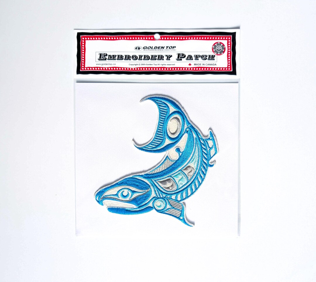 First Nations 'salmon' Design by Gene Suyu | Iron-on 18cm Embroidered ...