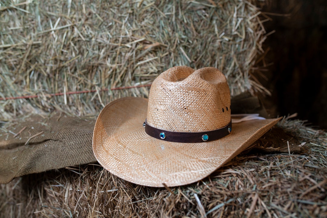 Custom Leather Hatband With Turquoise Gems - Etsy