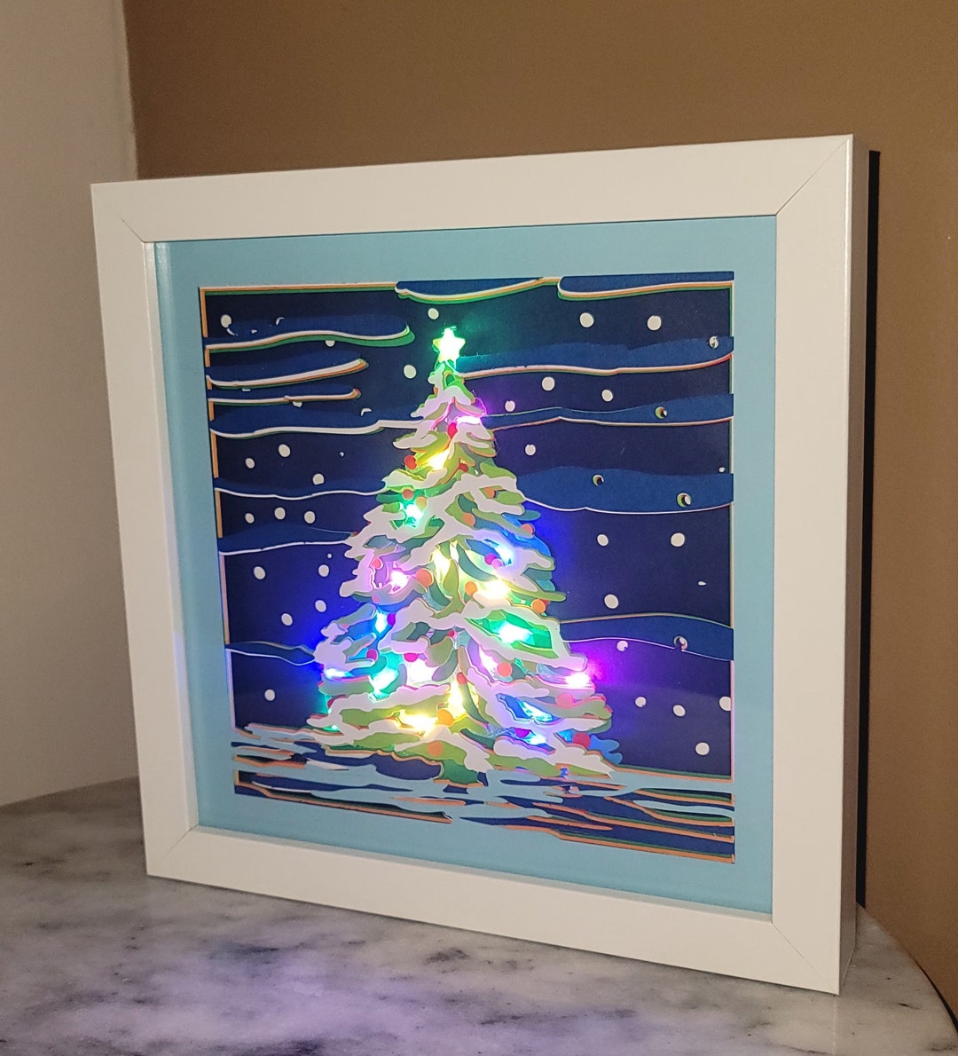 Christmas Tree With Lights 3D Shadow Box - Etsy