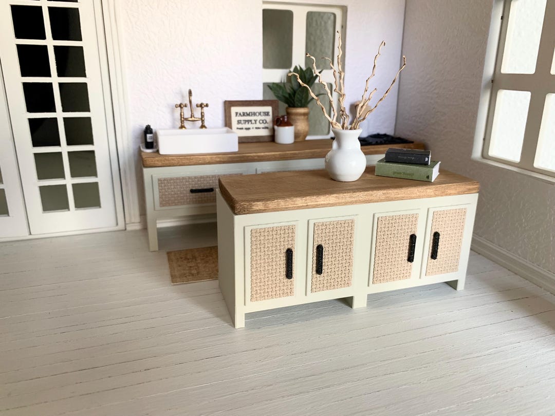 Miniature Dollhouse kendall Dove Khaki Kitchen Cabinet & Island Set ...