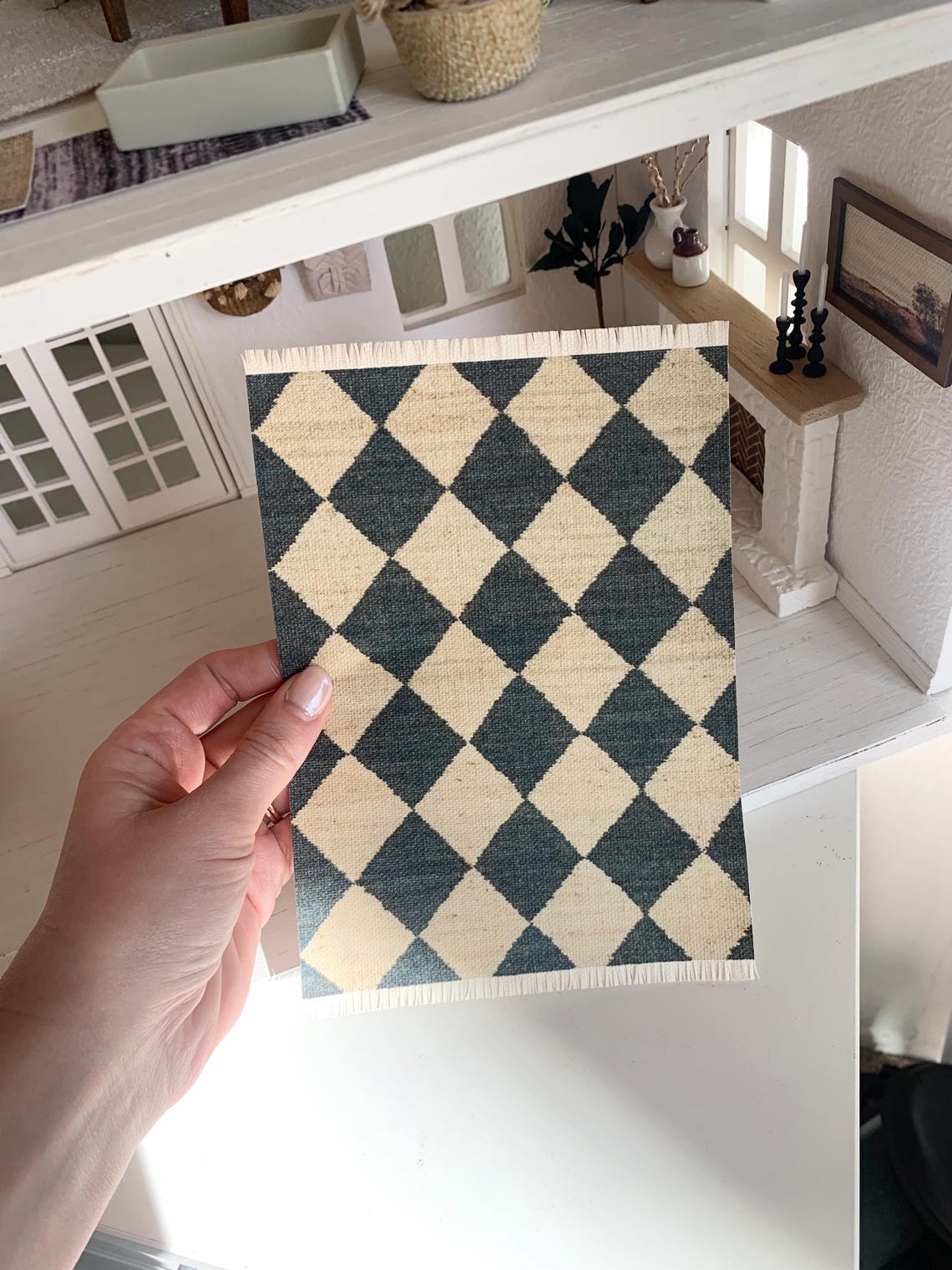 Dollhouse Miniature Rug: Checkered Canvas, Frayed Edge - Etsy