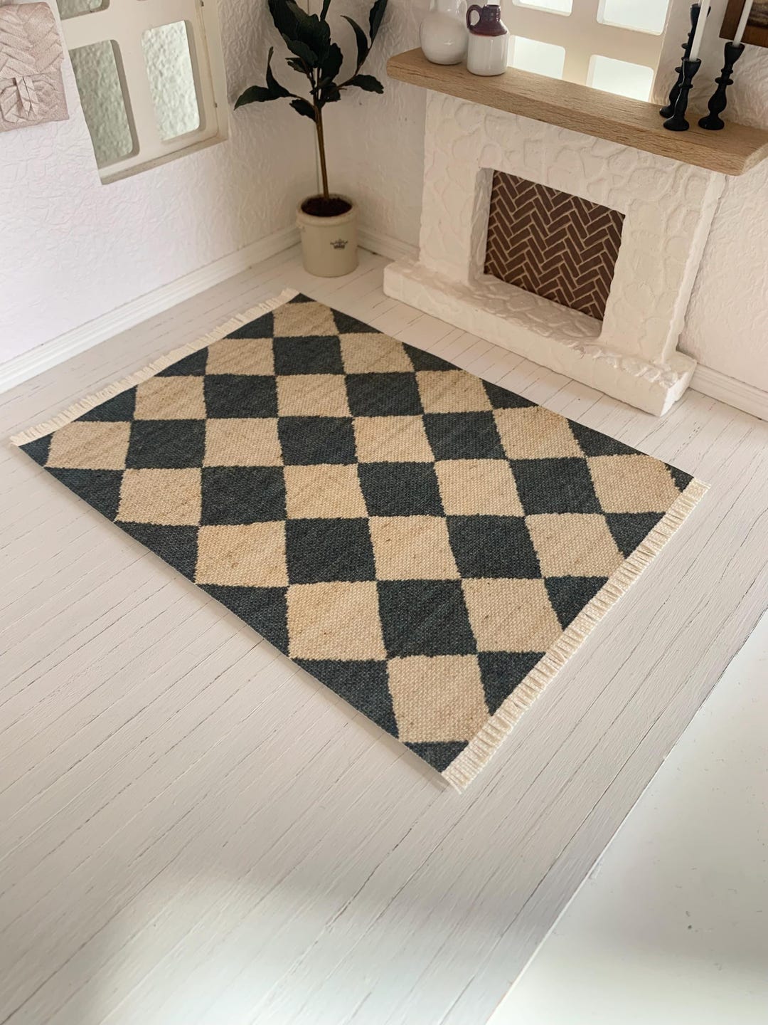 Dollhouse Miniature Rug: Checkered Canvas, Frayed Edge - Etsy