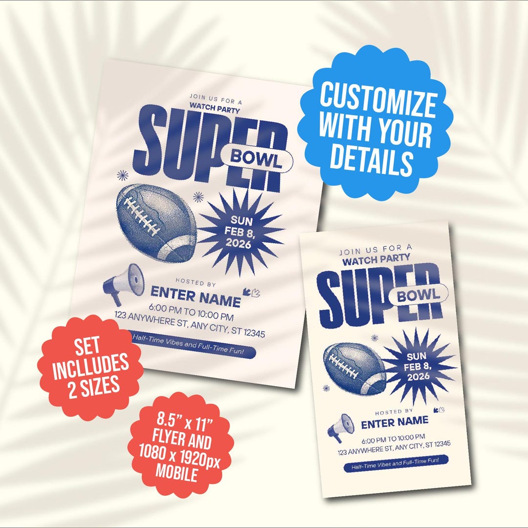 2026 Super Bowl Party Invitation Template | Printable Super Bowl Flyer ...