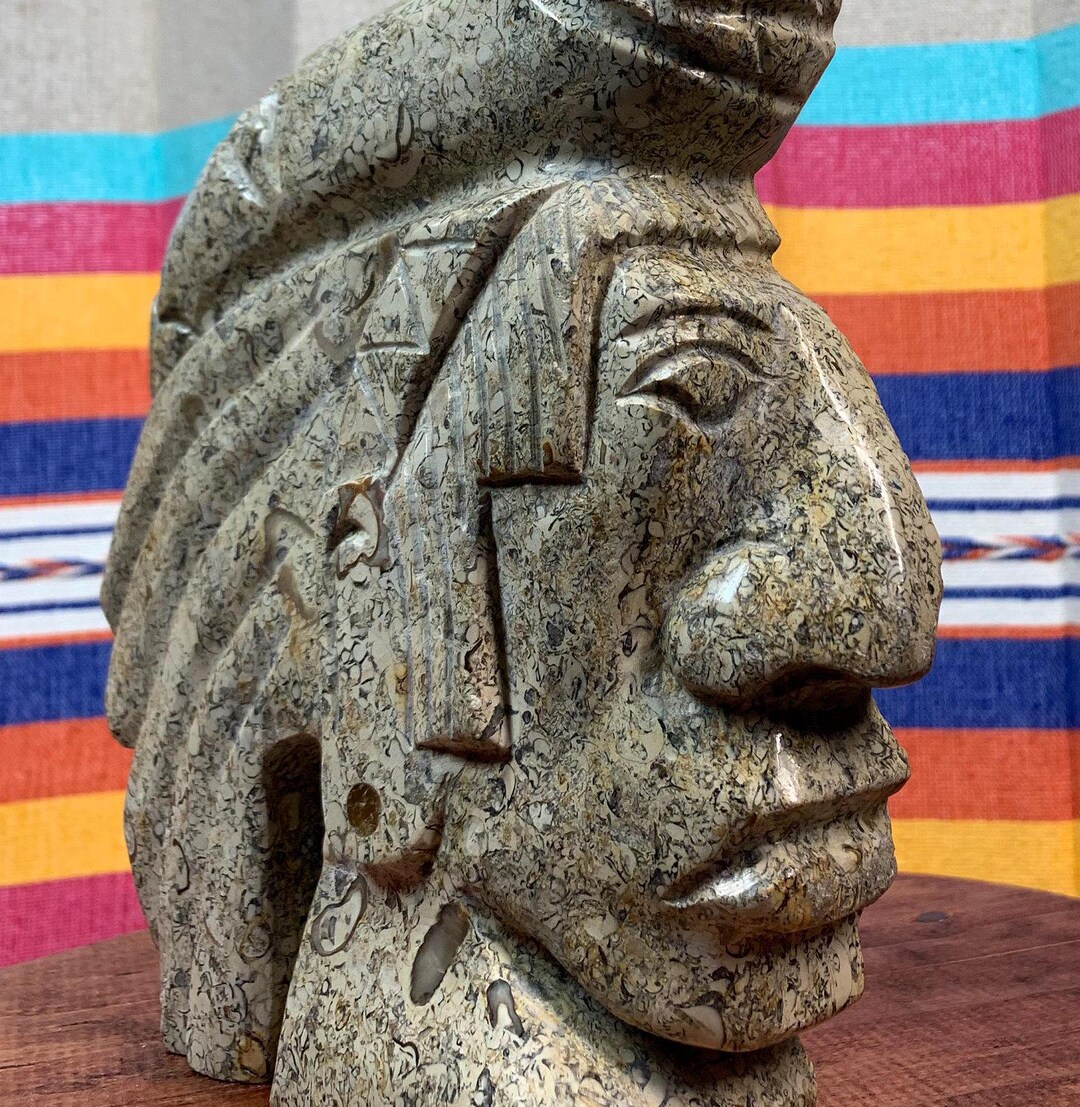 Fossil Stone Mayan Face of Kʼinich Janaab Pacal the Great Carving With ...