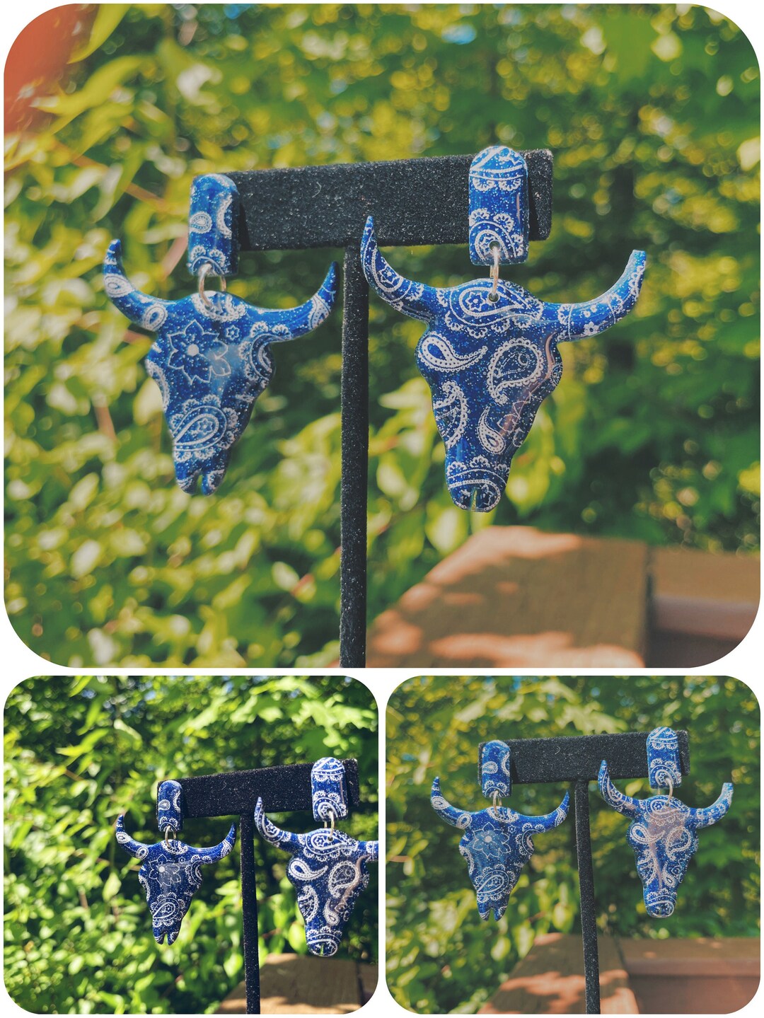 Blue & White Bull Studs - Etsy