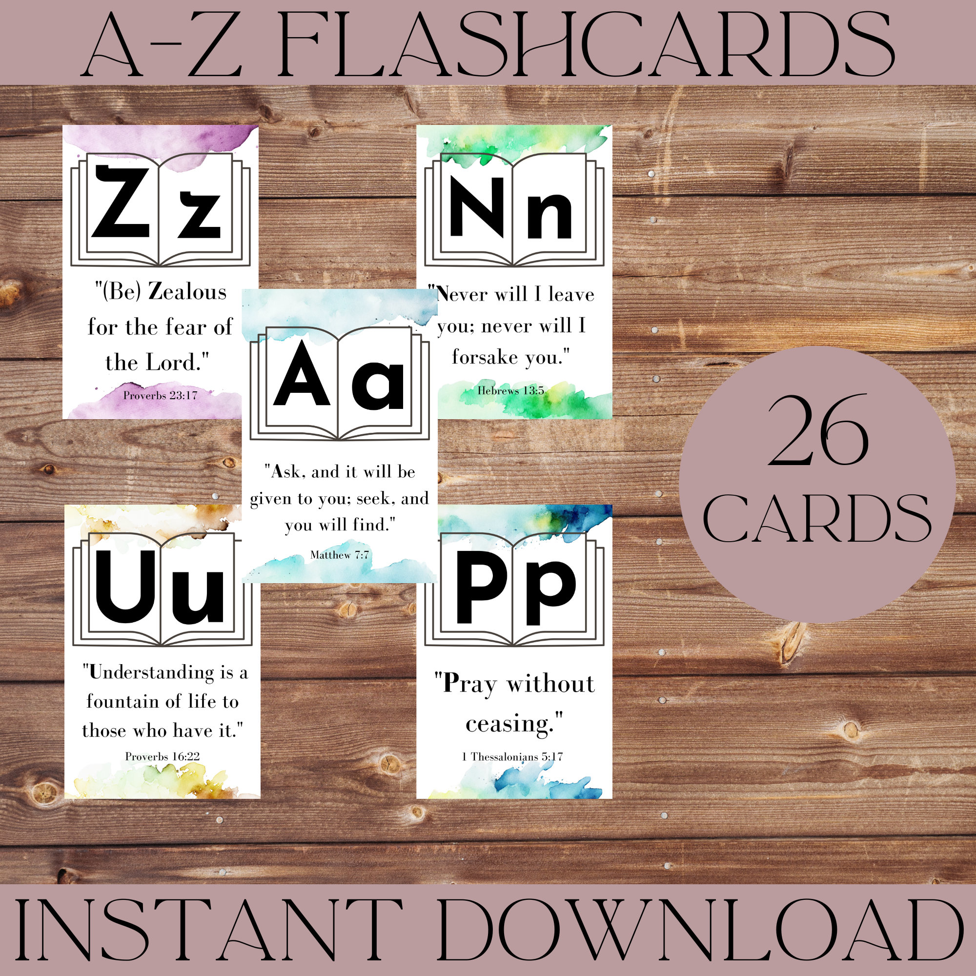 Watercolor Alphabet Scripture Cards ABC Memorization Bible Verses ...