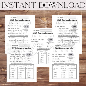 CVC Reading Comprehension | Learning | Kindergarten | Homeschool | Easy ...