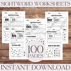 100 Printable Sight Words Worksheets Learning Kindergarten Homeschool ...