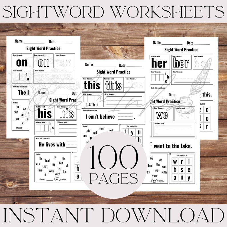100 Printable Sight Words Worksheets Learning Kindergarten Homeschool ...