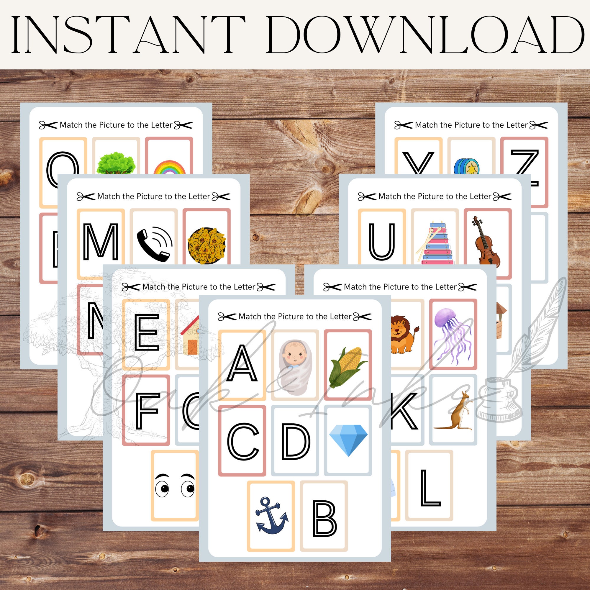Alphabet Matching Letter to Picture | Card Game |printable | Digital ...