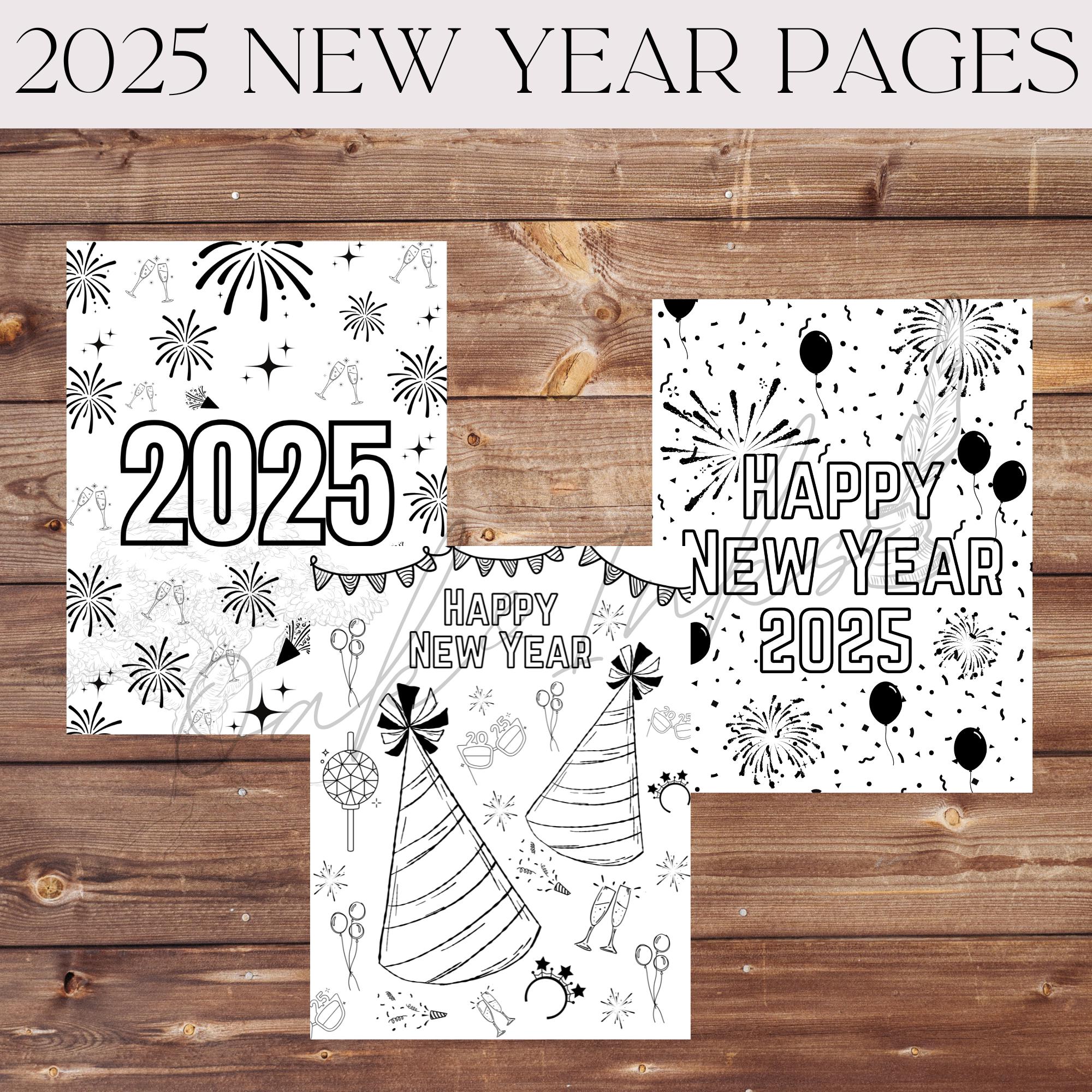 2025 New Years Coloring Pages for Kids | New Year | Printable | 3 Pages ...