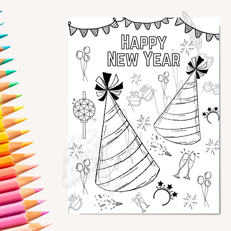 2025 New Years Coloring Pages for Kids | New Year | Printable | 3 Pages ...