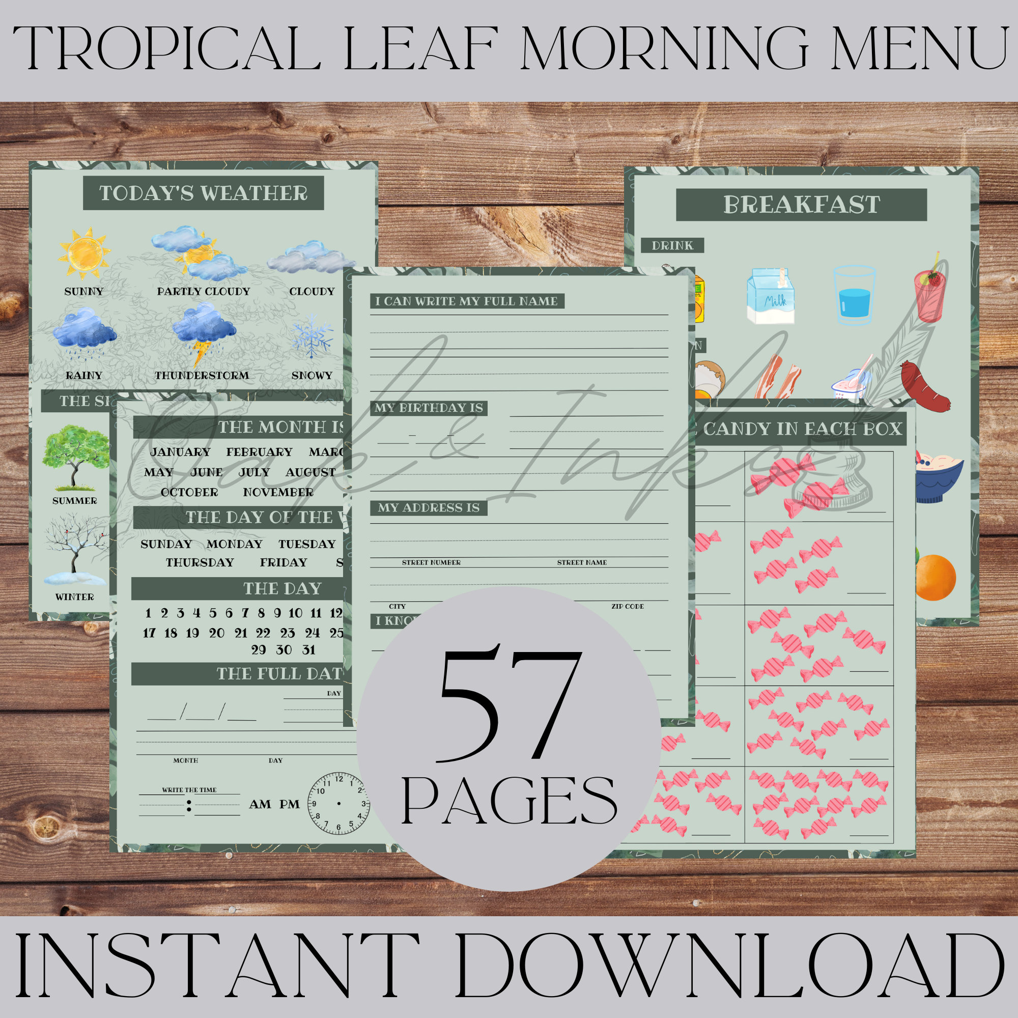 Tropical Leaf Morning Menu Jungle Theme Kindergarten Homeschool Morning ...