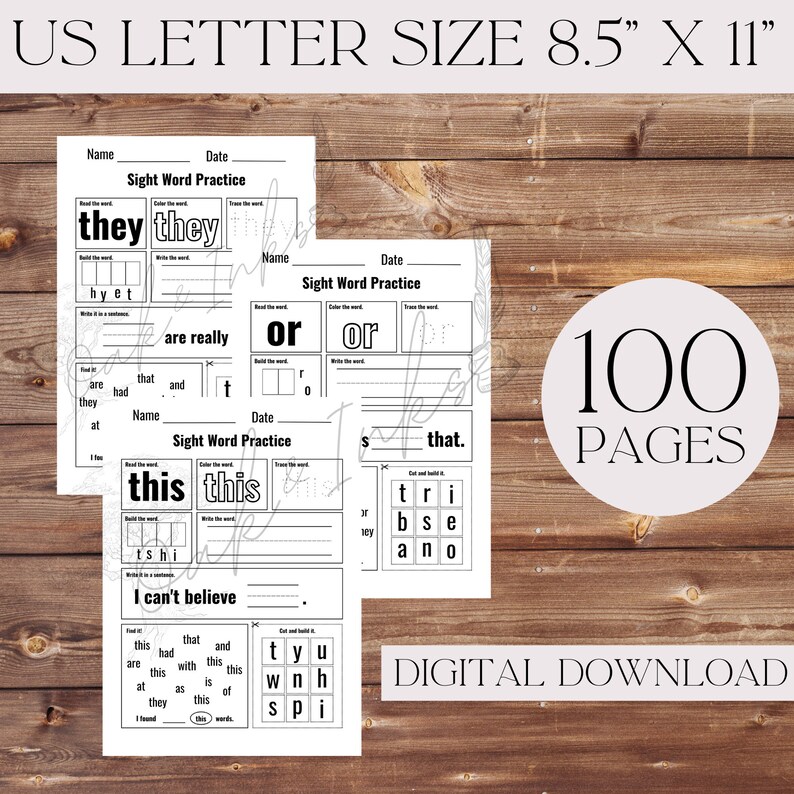 100 Printable Sight Words Worksheets Learning Kindergarten Homeschool ...