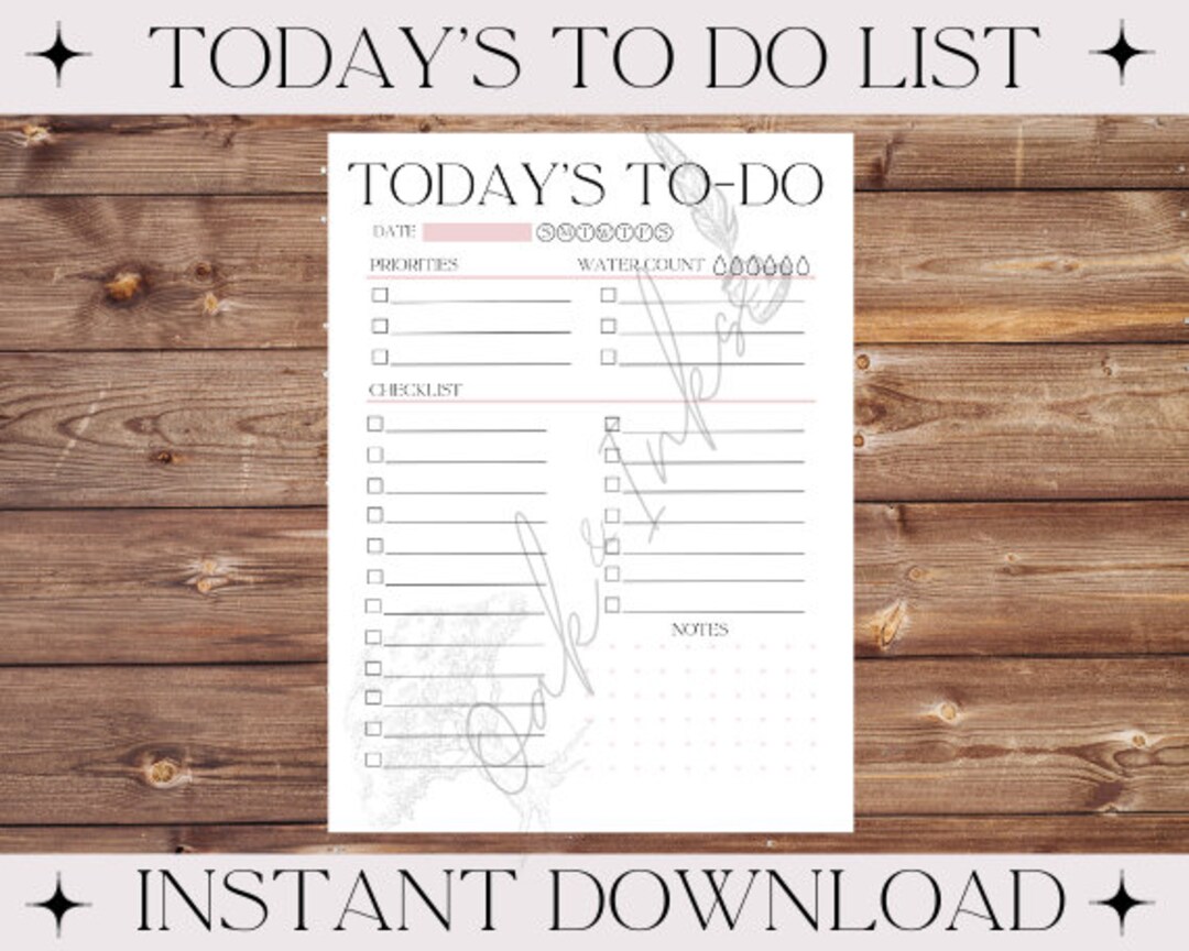 Today's to Do List | Checklist | Organization | Water Count | Digital ...