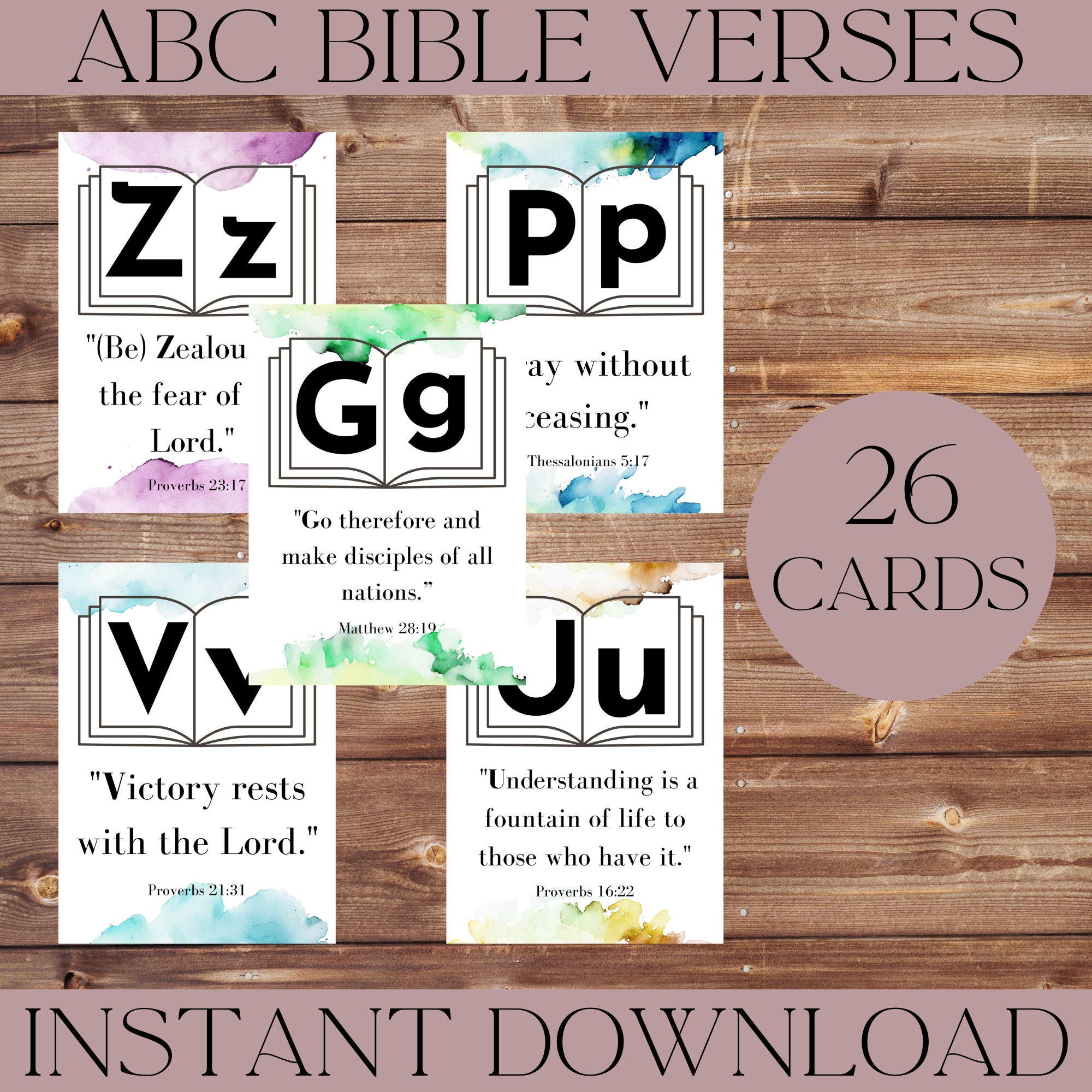 Watercolor Alphabet Scripture Cards ABC Memorization Bible Verses ...