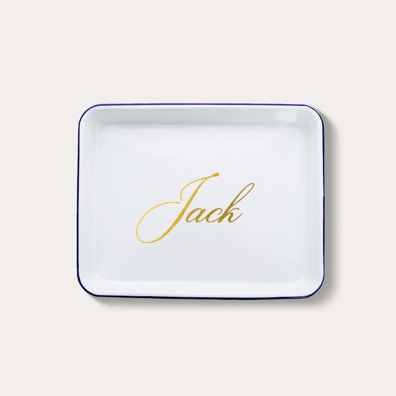 Customized Name Enamel Tray With Blue Trim - Etsy