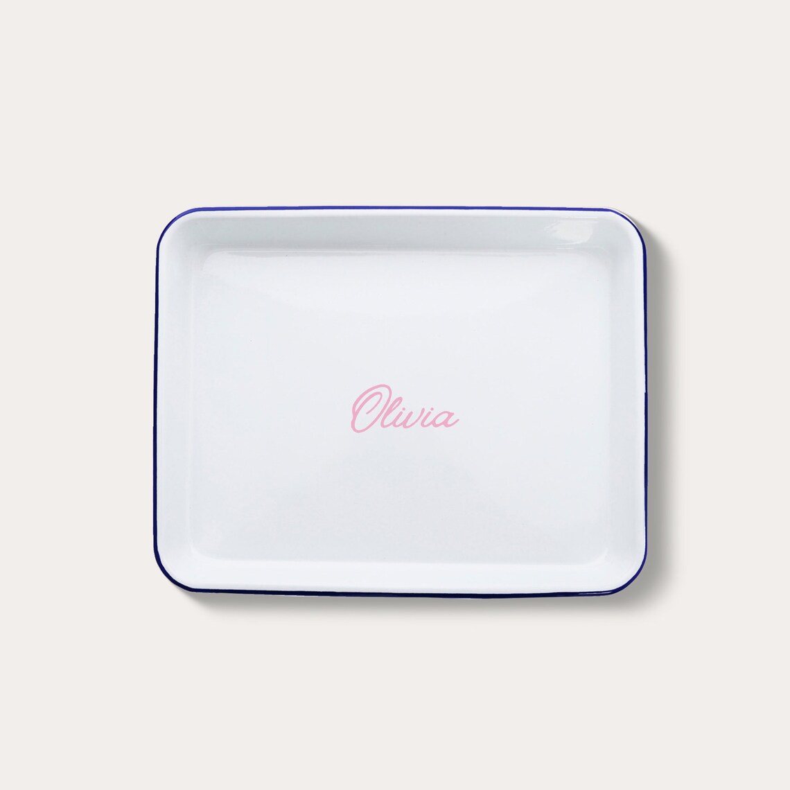 Customized Name Enamel Tray With Blue Trim - Etsy