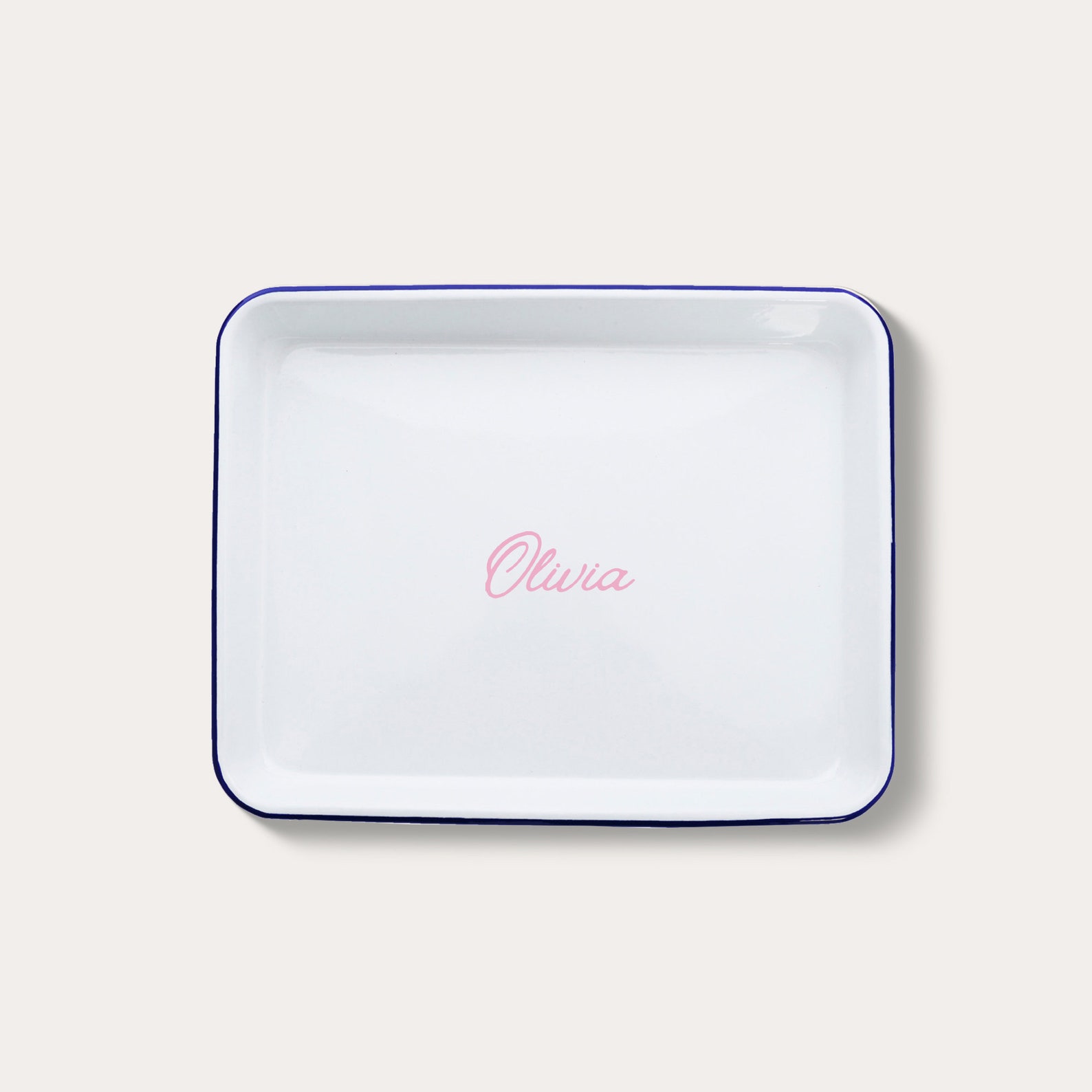 Customized Name Enamel Tray With Blue Trim - Etsy