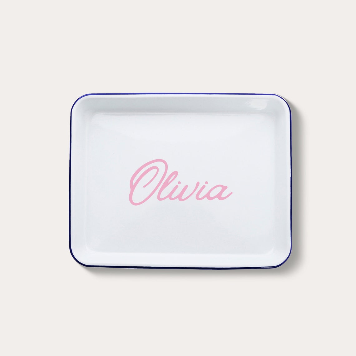 Customized Name Enamel Tray With Blue Trim - Etsy