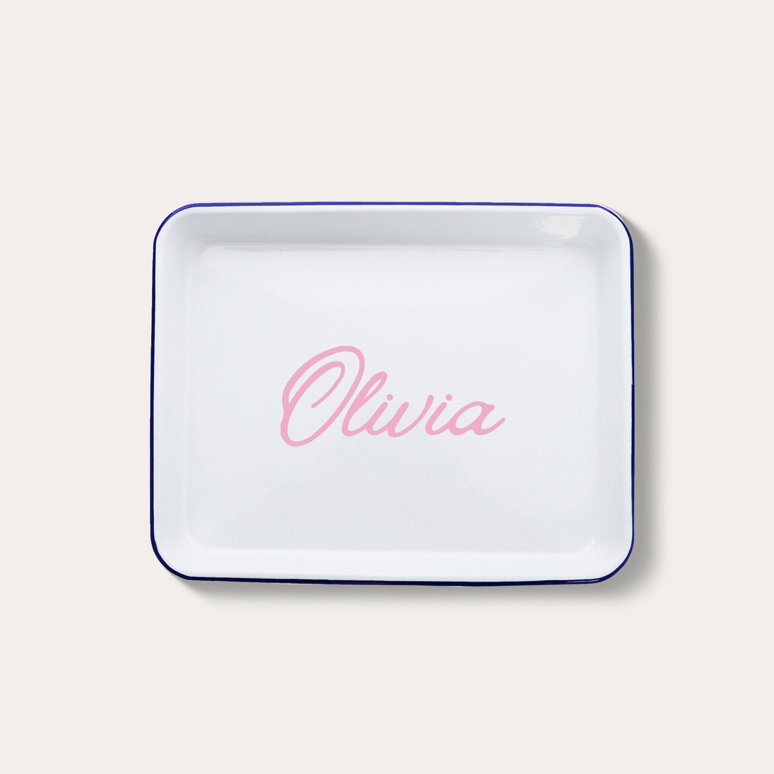 Customized Name Enamel Tray With Blue Trim - Etsy