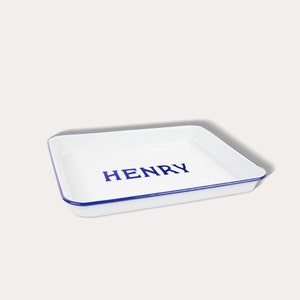 Customized Name Enamel Tray With Blue Trim - Etsy