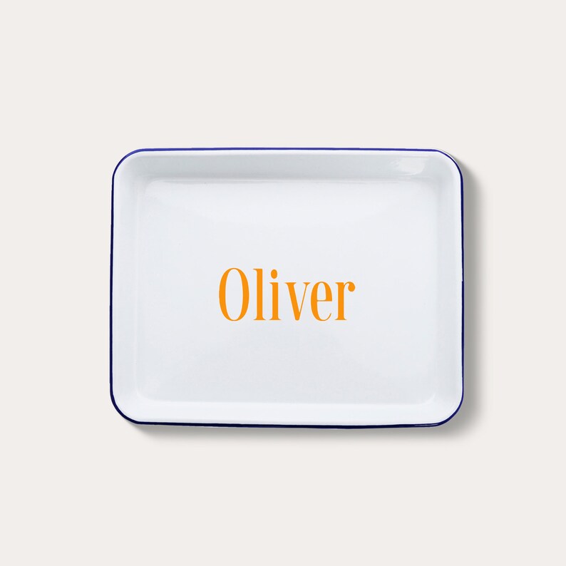 Customized Name Enamel Tray With Blue Trim - Etsy