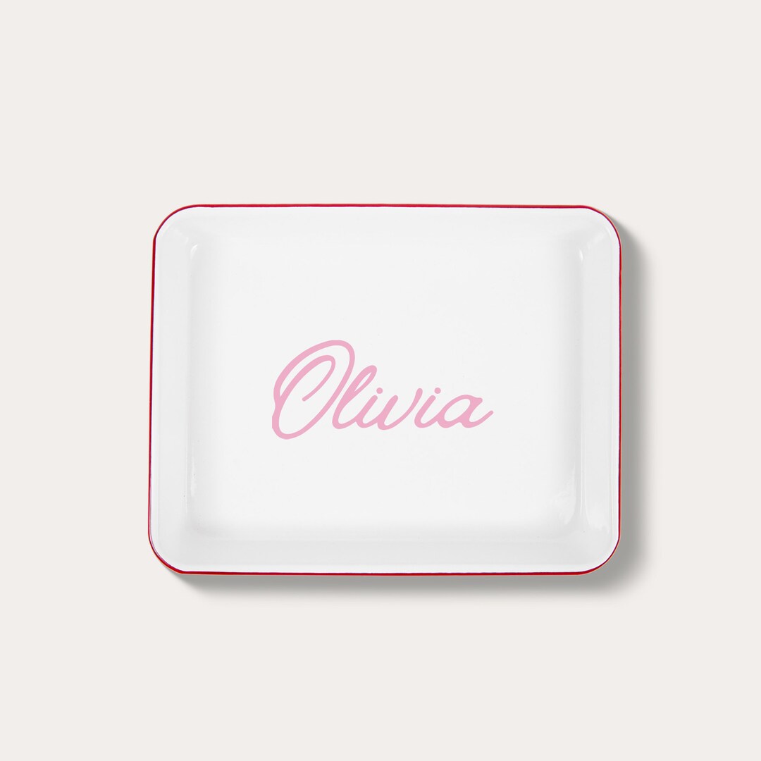 Customized Name Enamel Tray With Red Trim - Etsy