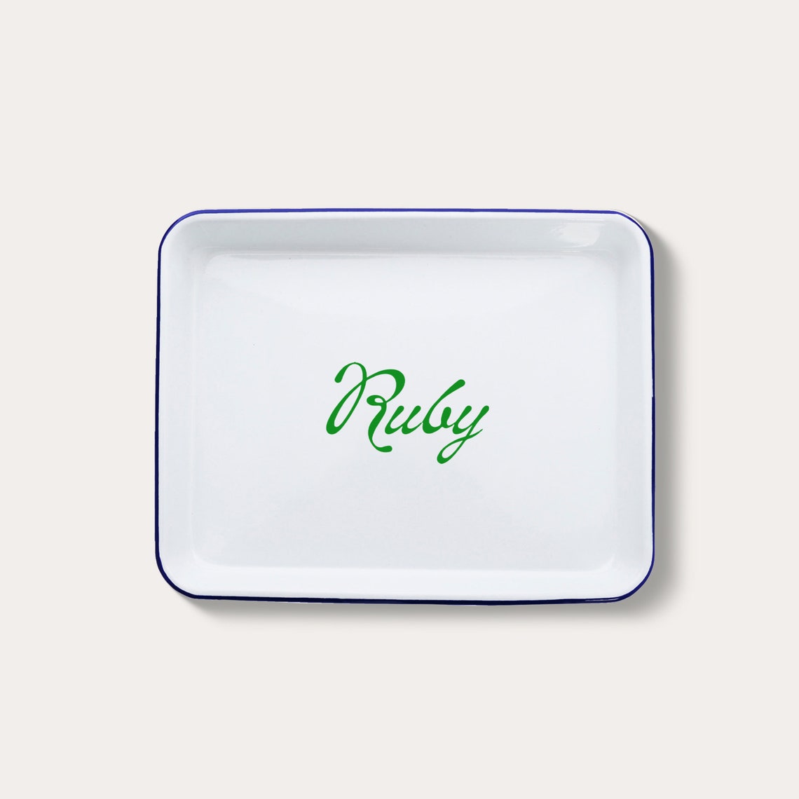 Customized Name Enamel Tray With Blue Trim - Etsy