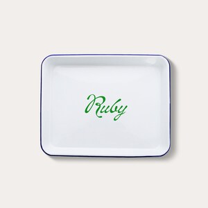 Customized Name Enamel Tray With Blue Trim - Etsy