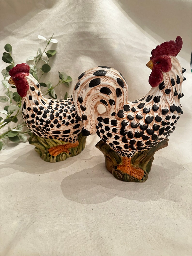 Ceramic Rooster and Hen Set-ceramic Painted Chicken-farmhouse Decor ...