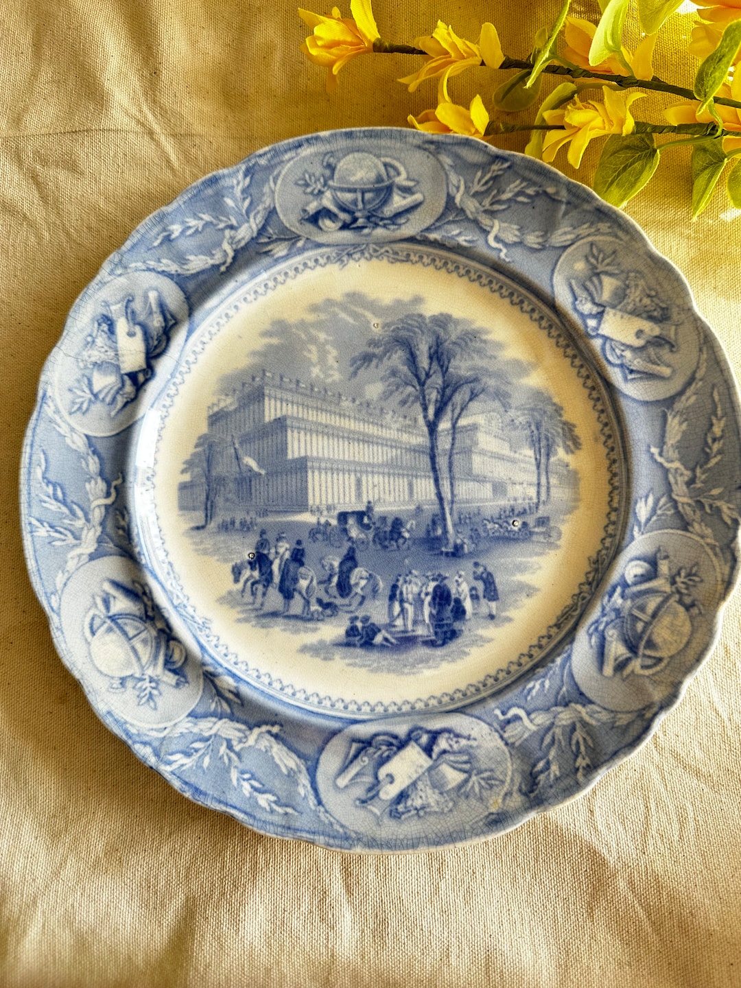 Antique Rare Crystal Palace Blue & White Commemorative Dinner Plate } P ...