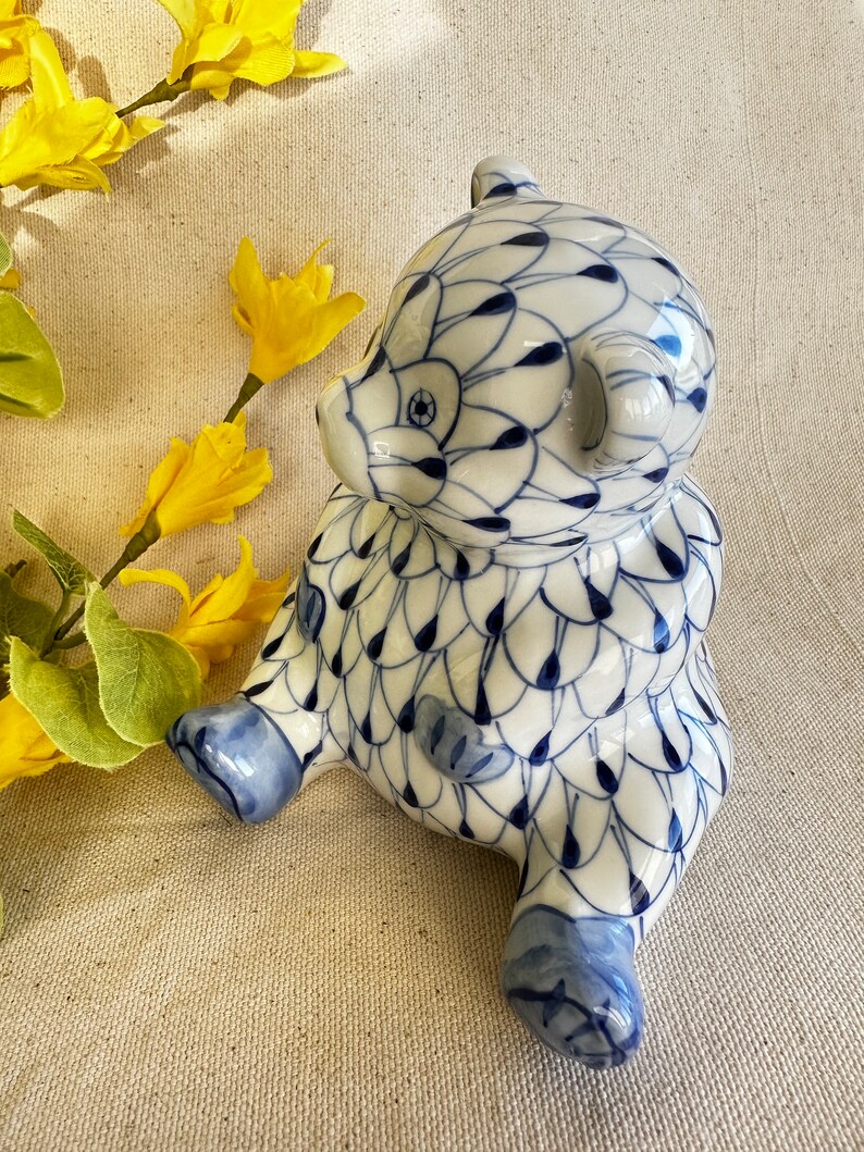 Andrea by Sadek Teddy Bear Figurine Fishnet Pattern in Blue and White ...