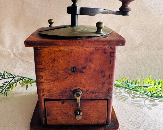 Antique Wooden Coffee Grinder } Rare Hand Made Coffee Mill } Square ...