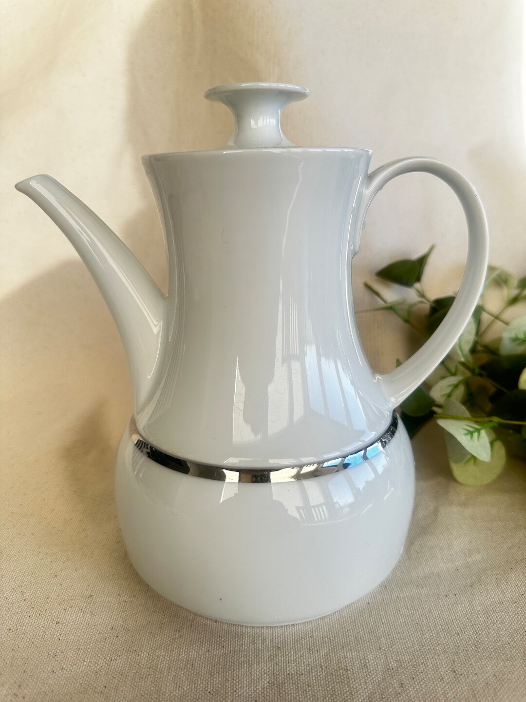 White MCM Silver Band Teapot } Made in Germany } Thomas Teapot } White ...